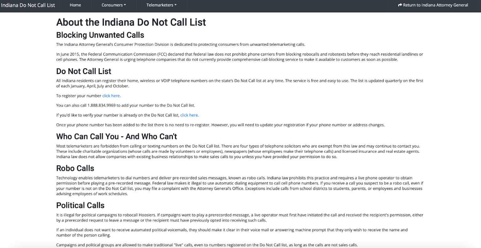 Do Not Call List Indiana - JoinDeleteMe