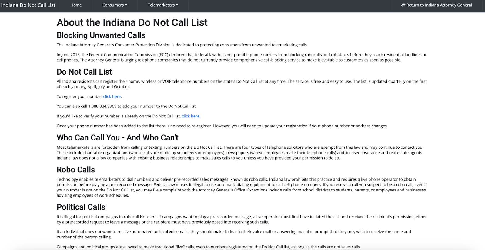 Do Not Call List Indiana - JoinDeleteMe
