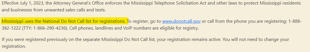 Do Not Call List Mississippi - JoinDeleteMe
