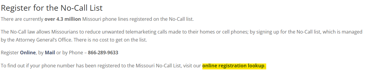 Do Not Call List Missouri - JoinDeleteMe