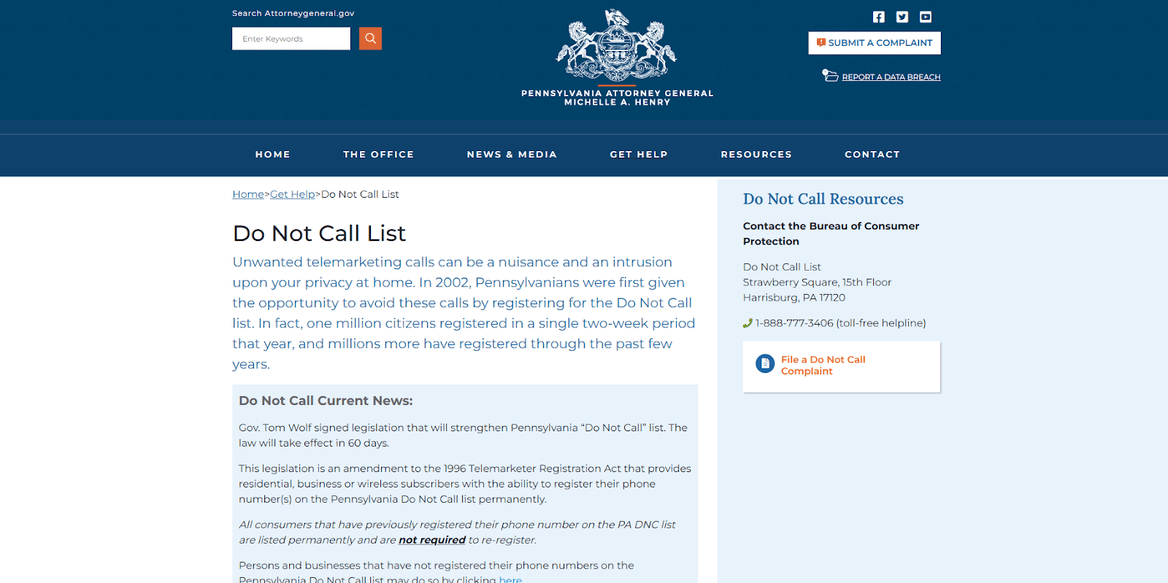 Do Not Call List Pennsylvania - JoinDeleteMe