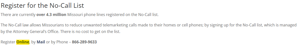 Do Not Call List Missouri - JoinDeleteMe